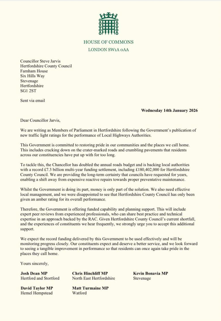 Hertfordshire Labour MPs call for improvement after Hertfordshire ...