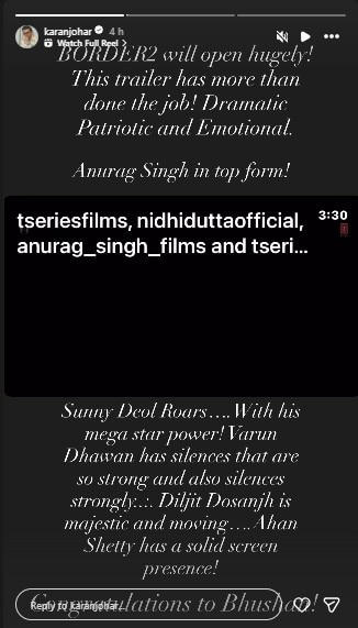 KJo, Kartik Aaryan's shout-out to Border 2 trailer, call it emotional ...