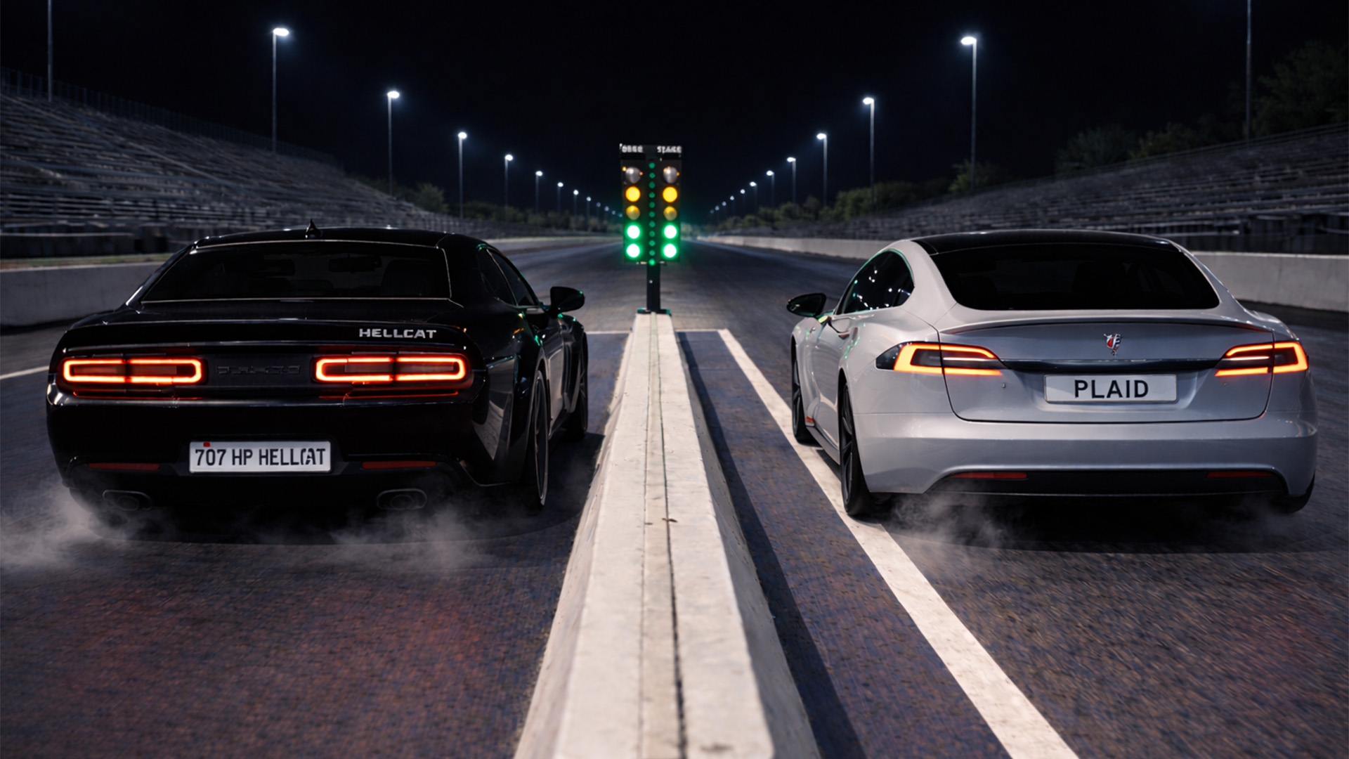 707 HP Hellcat vs Tesla Model 3 drag race