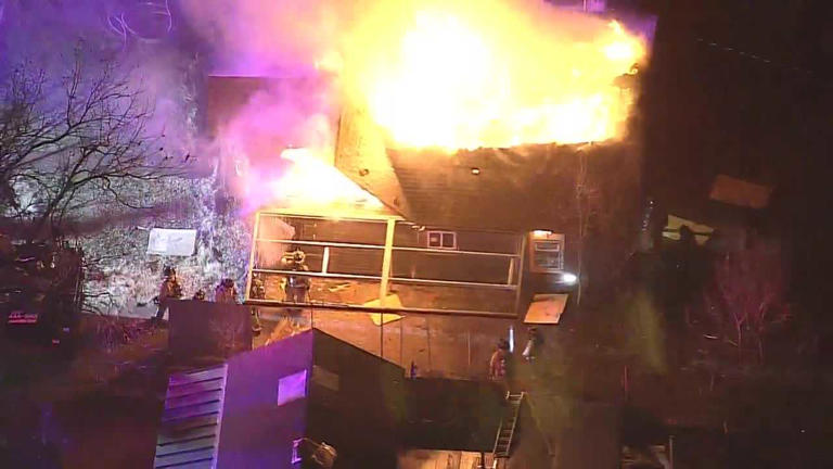 Sky 5 shows large flames shooting from building in southeast OKC