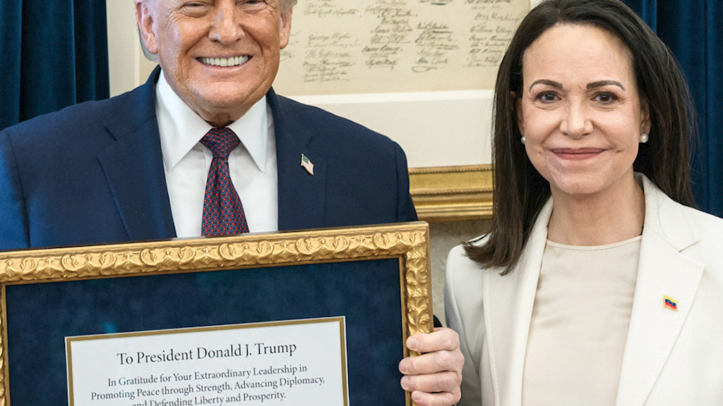 Venezuela's opposition leader Machado presents Trump with her Nobel ...