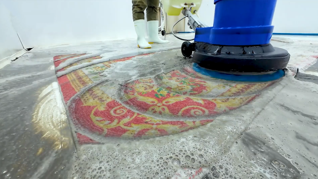 Machine deep cleaning slowly brings this carpet back
