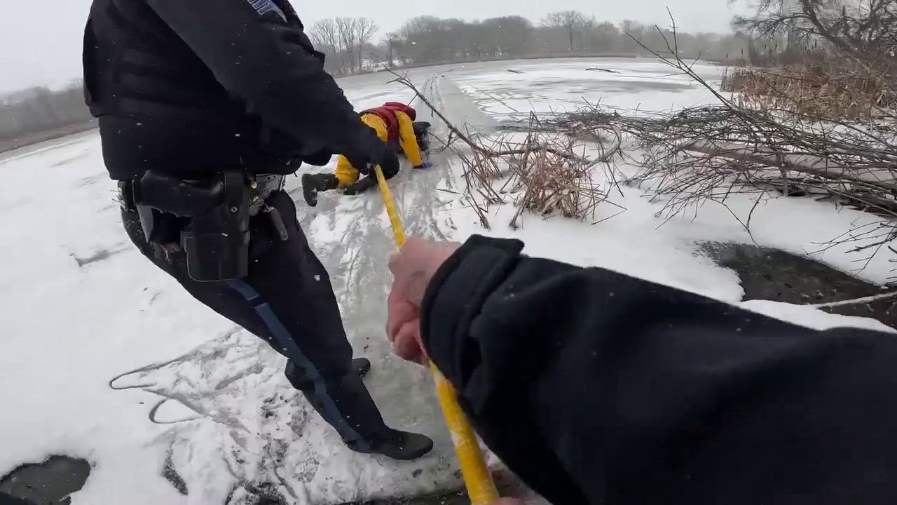 Watch: West Michigan police rescue fisherman who fell through ice on lake