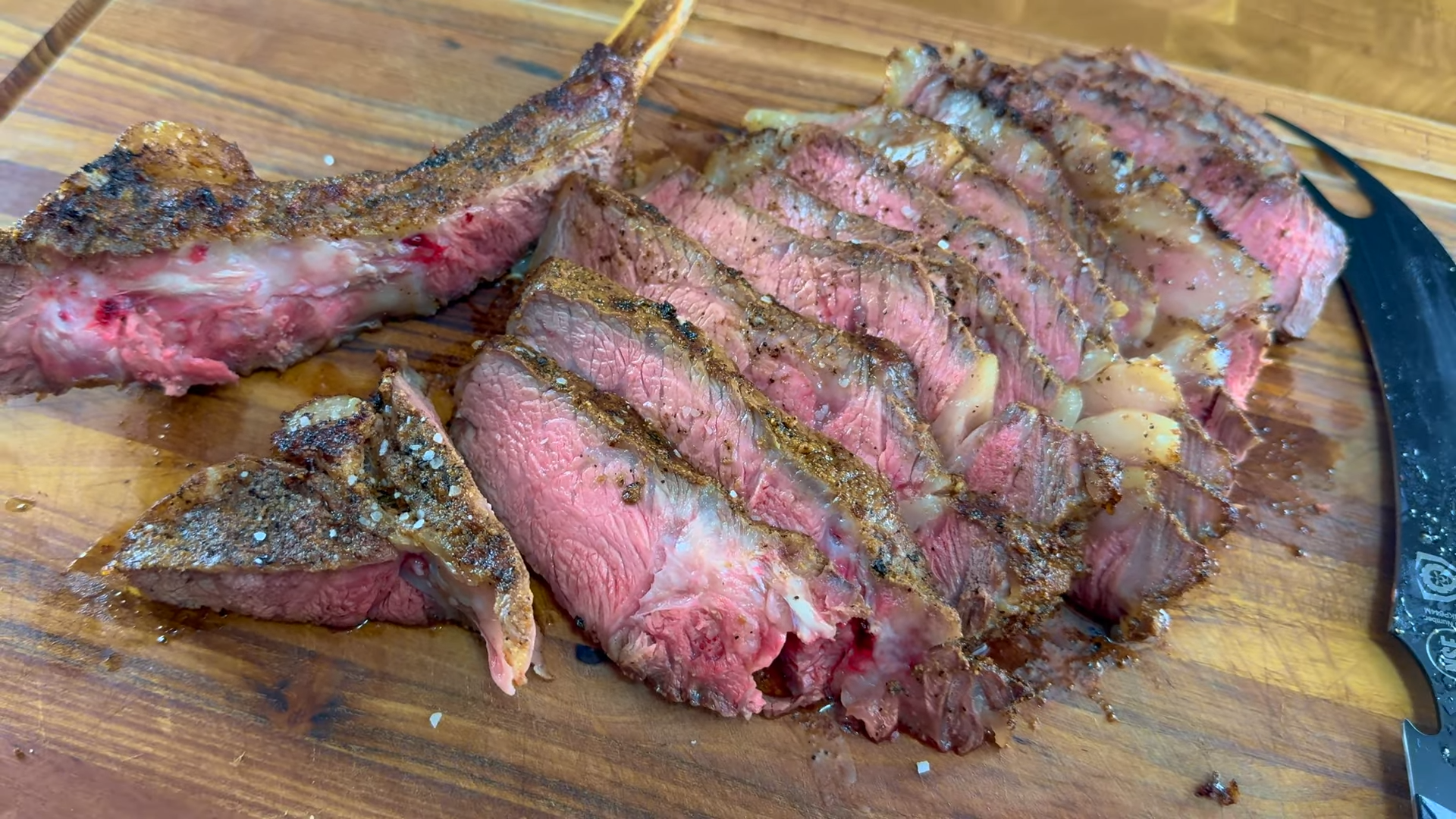 Reverse seared tomahawk ribeye steak on the Ninja Woodfire Grill