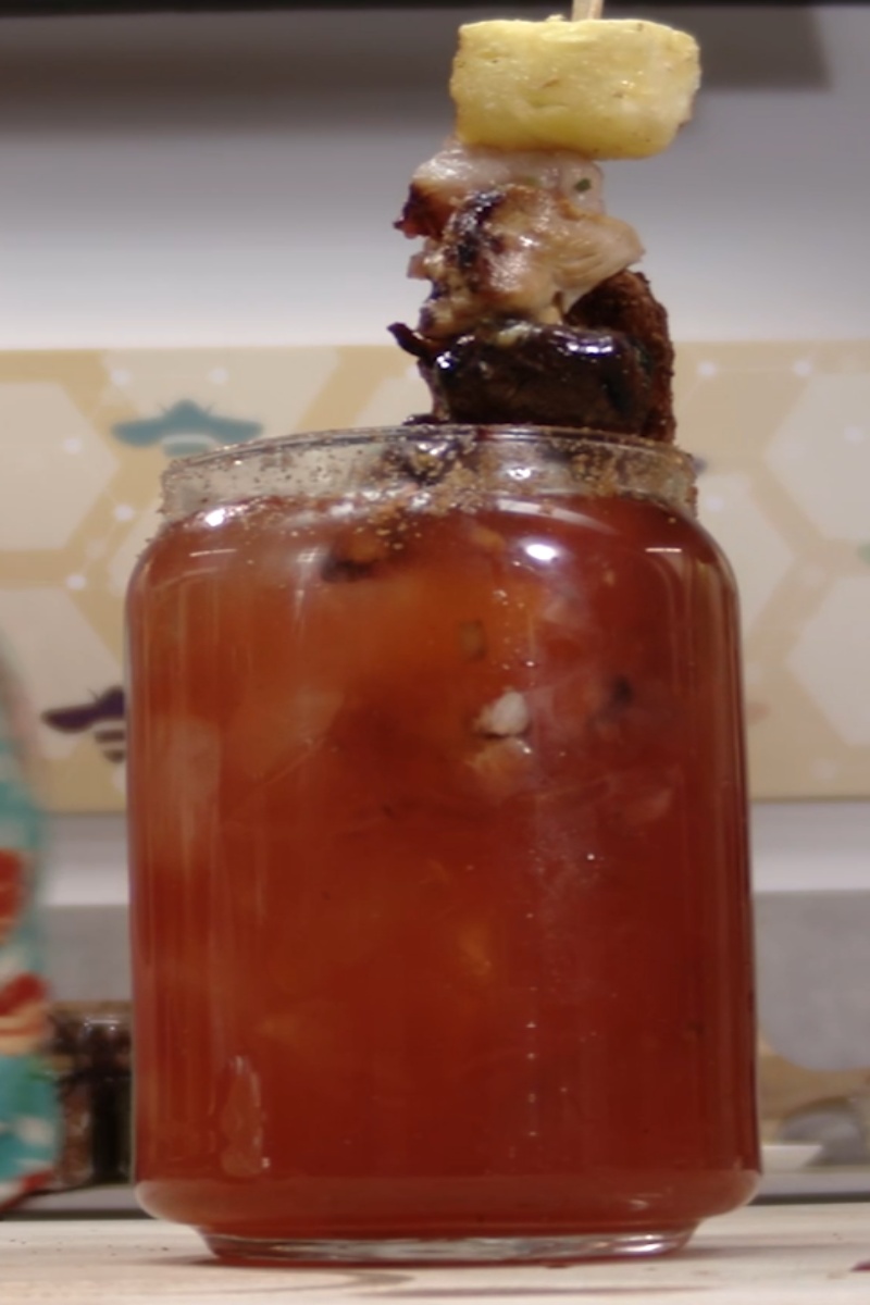 Loaded Canadian Caesar with candied bacon and bold toppings