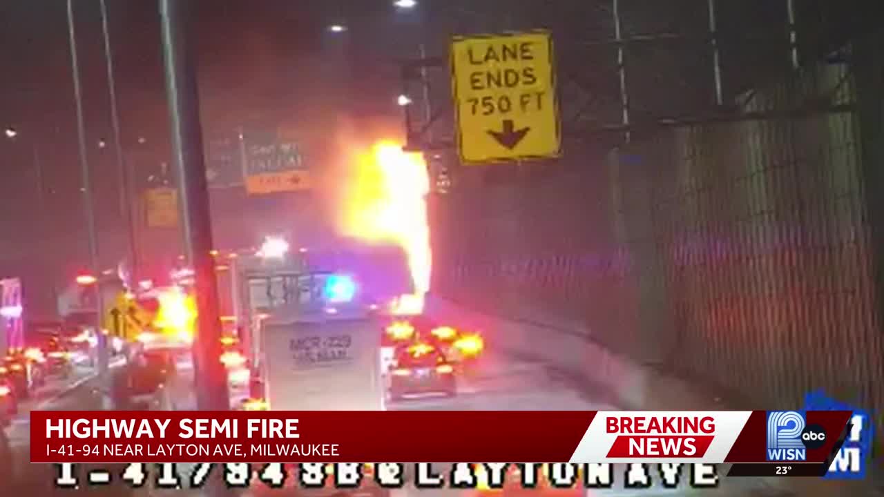 Semi fire I94 and Layton