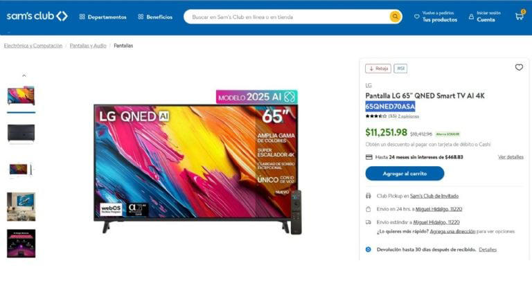 Pantalla smart TV LG QNED 4K AI de 65 pulgadas se encuentra en ...