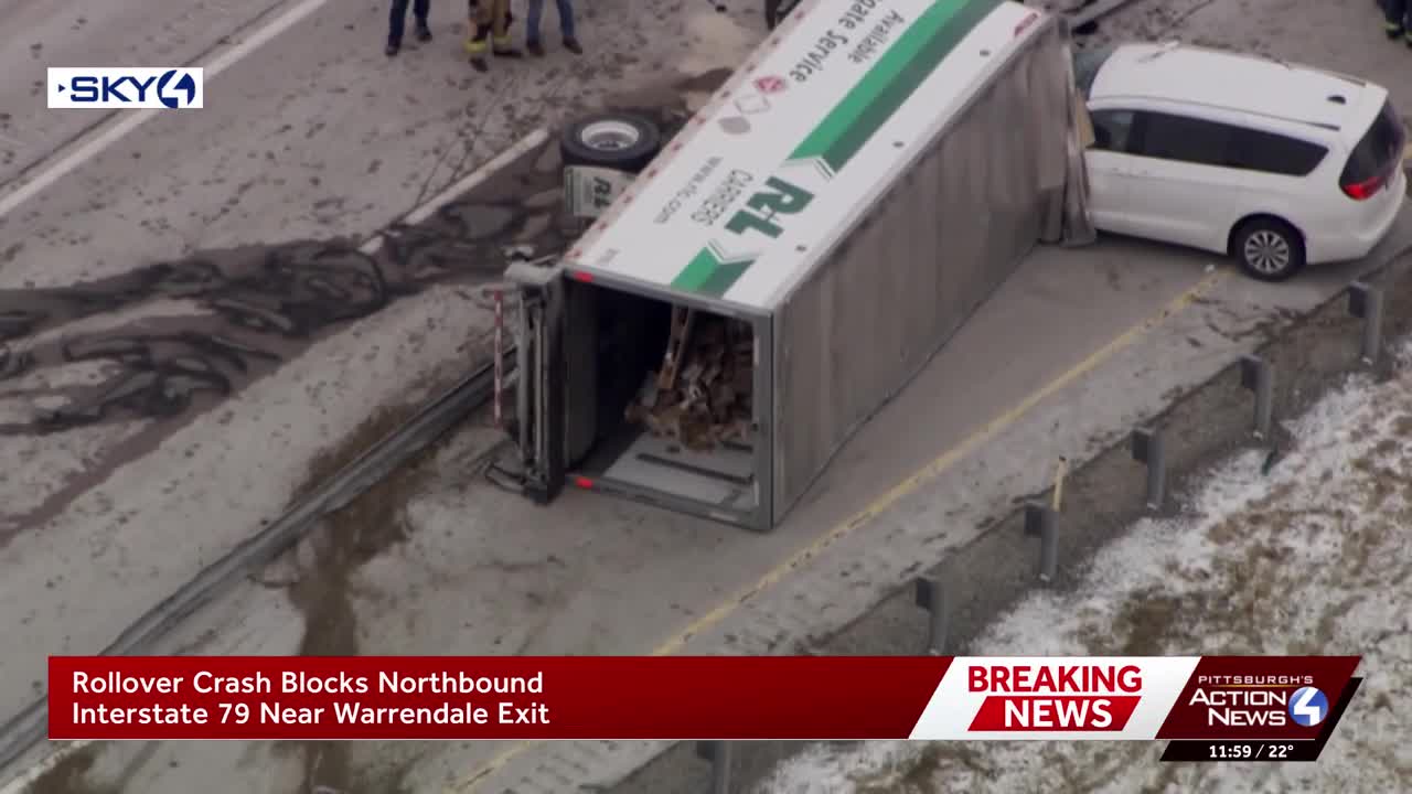 Tractor trailer crashes into van, closing portion of I-79