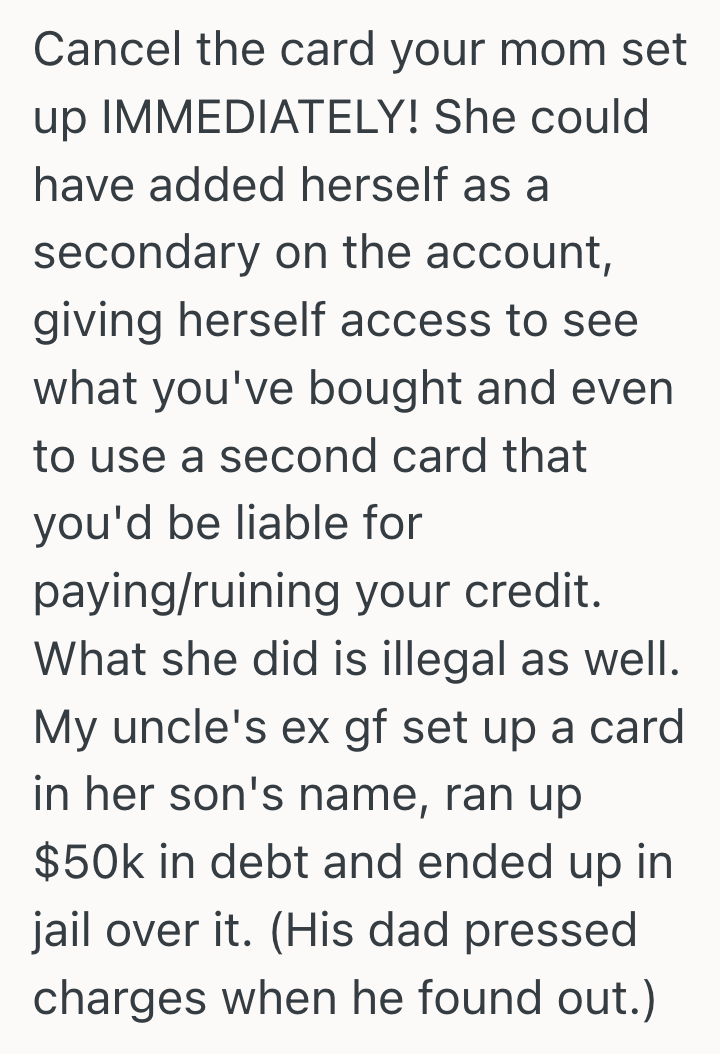 Young woman discovered her mom opened a credit card in her name without ...