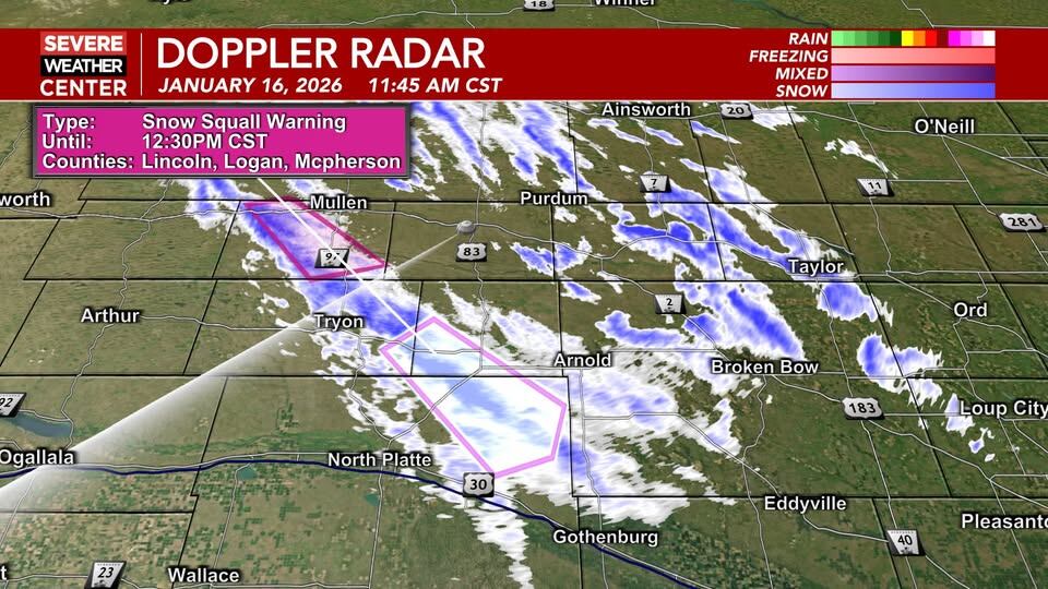 Live: Snow squall warnings issued for three Nebraska counties