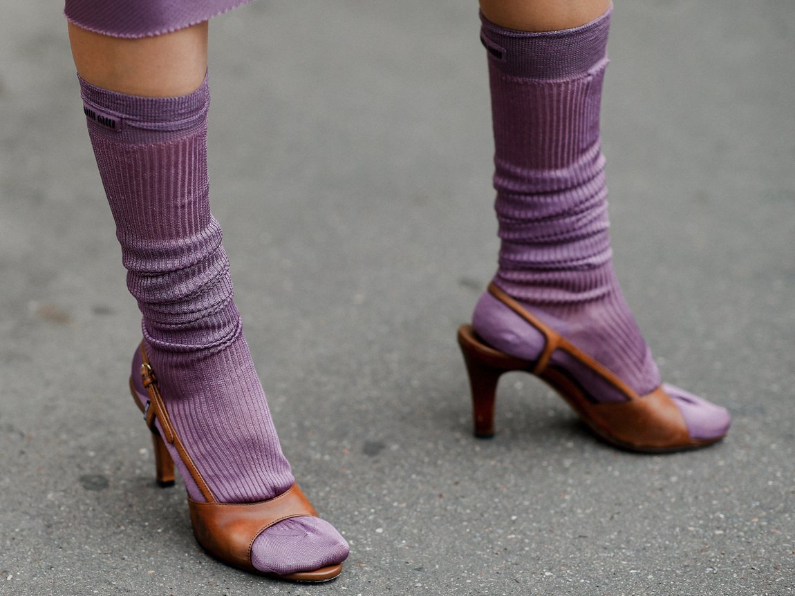 Warm feet: Socks in heels are this chic