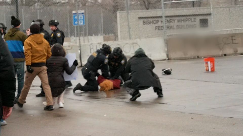 Federal agents arrest protester in costume after they danced in front ...