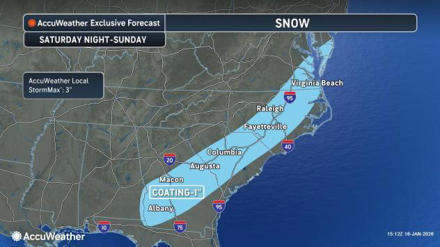 Storm to bring snow from Georgia to Virginia, then graze the Northeast