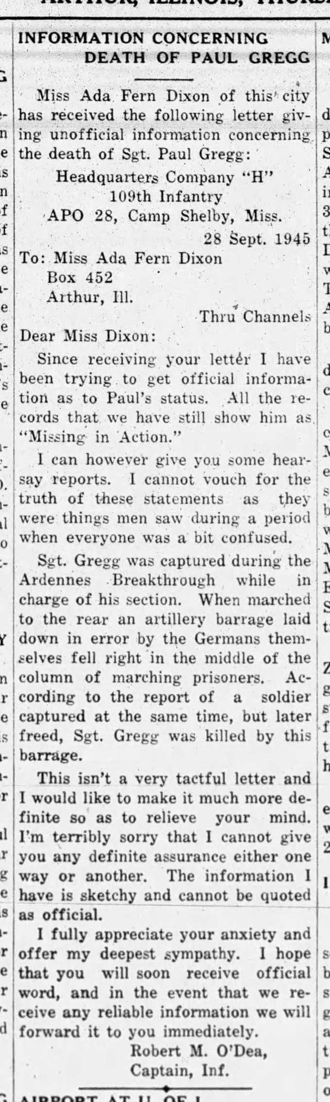 Arthur soldier’s remains identified 80 years after death in World War II