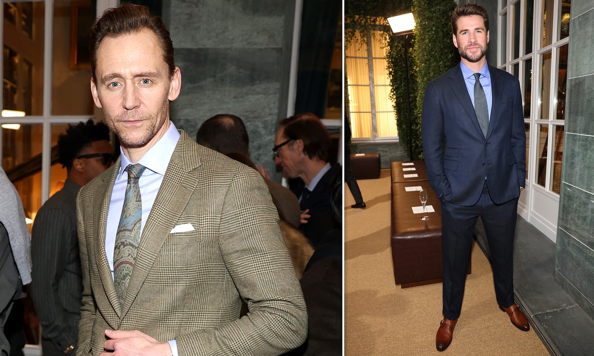 Tom Hiddleston looks dapper as he joins Liam Hemsworth and Nick Jonas ...
