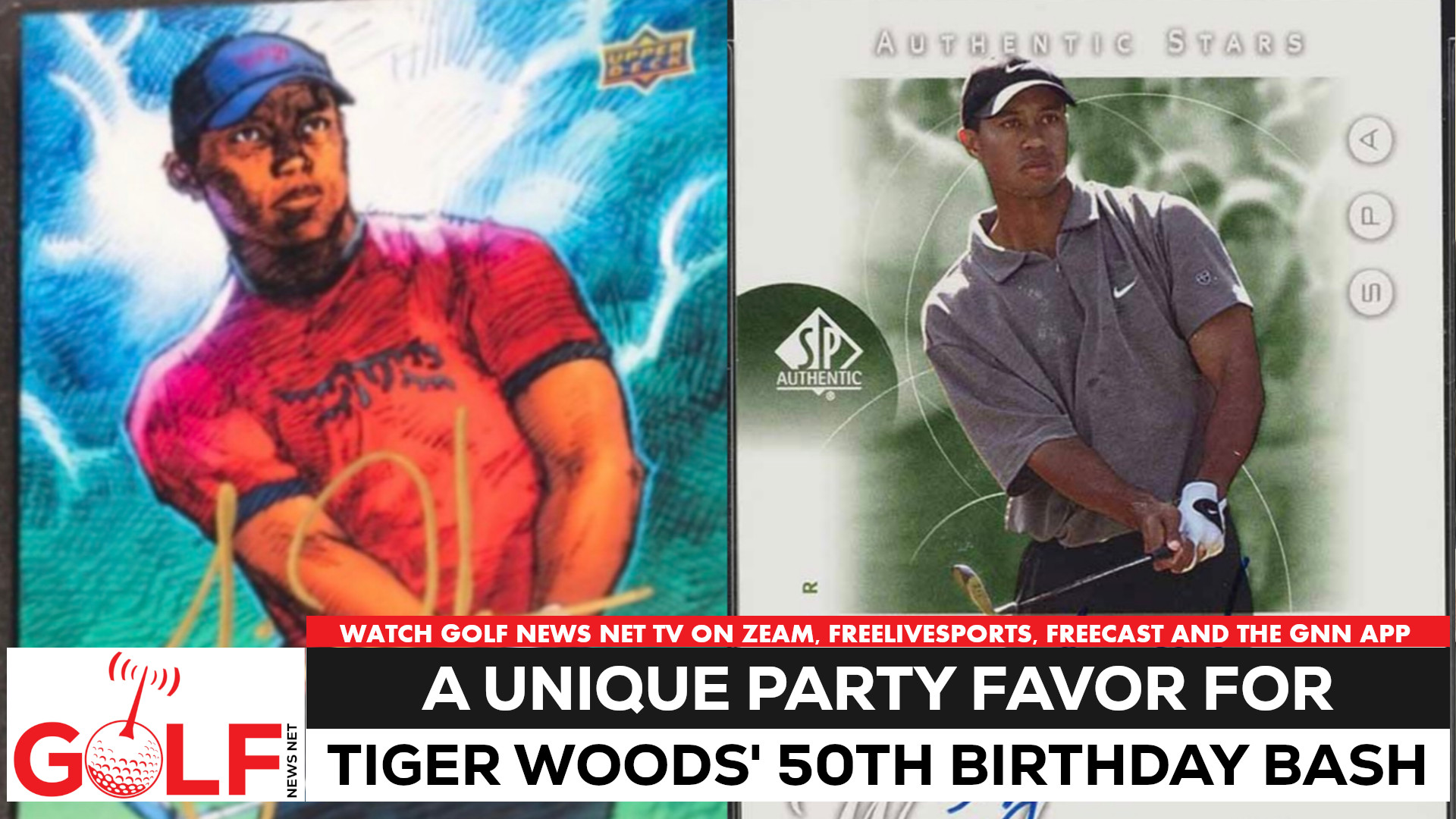 Unique Tiger Woods trading cards were 50th birthday party favors
