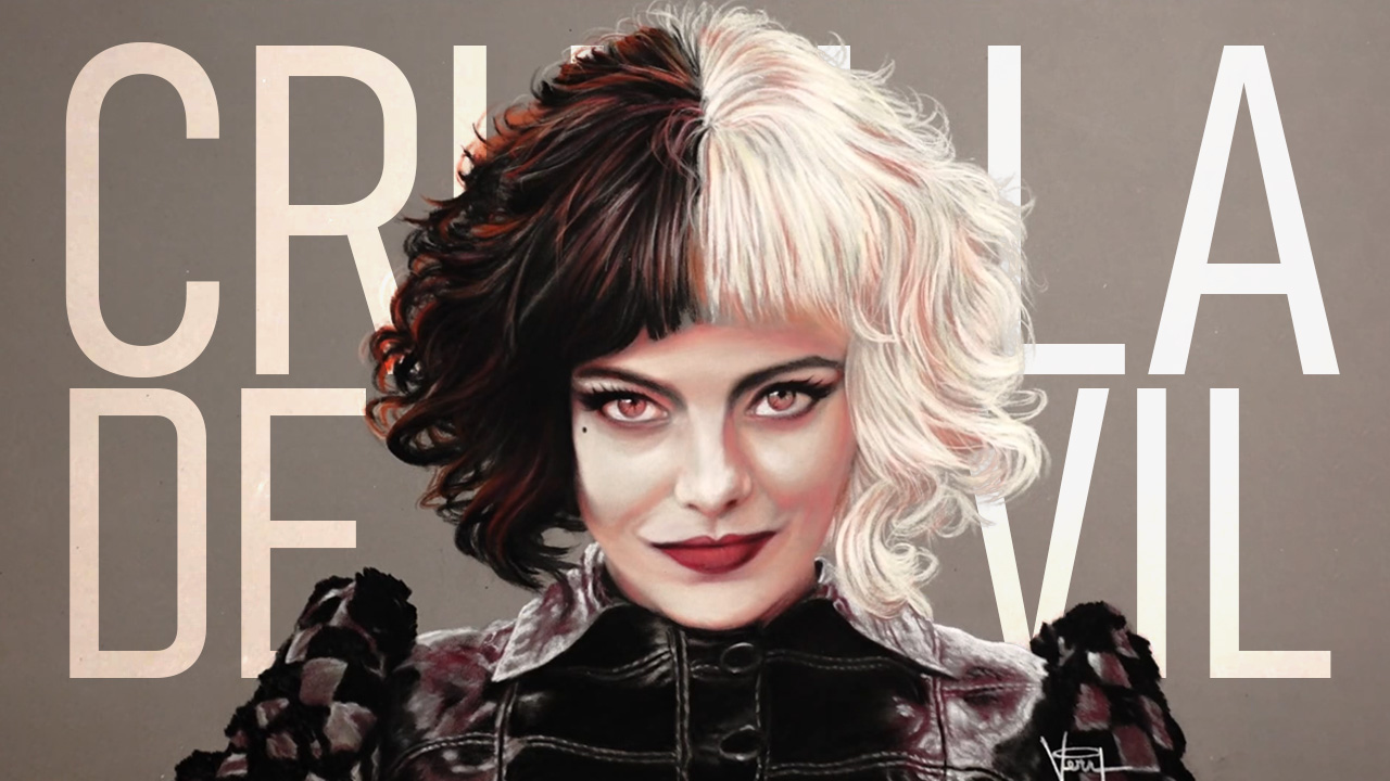 Cruella de Vil drawing tutorial with intense eyes and iconic hair