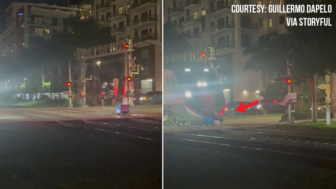 Caught on camera: Brightline train crushes delivery robot stuck on ...