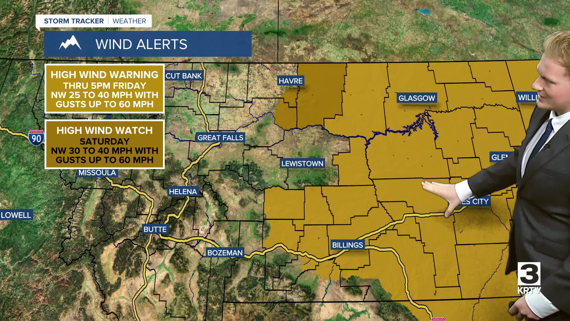 High winds continue in eastern Montana - Friday, January 16