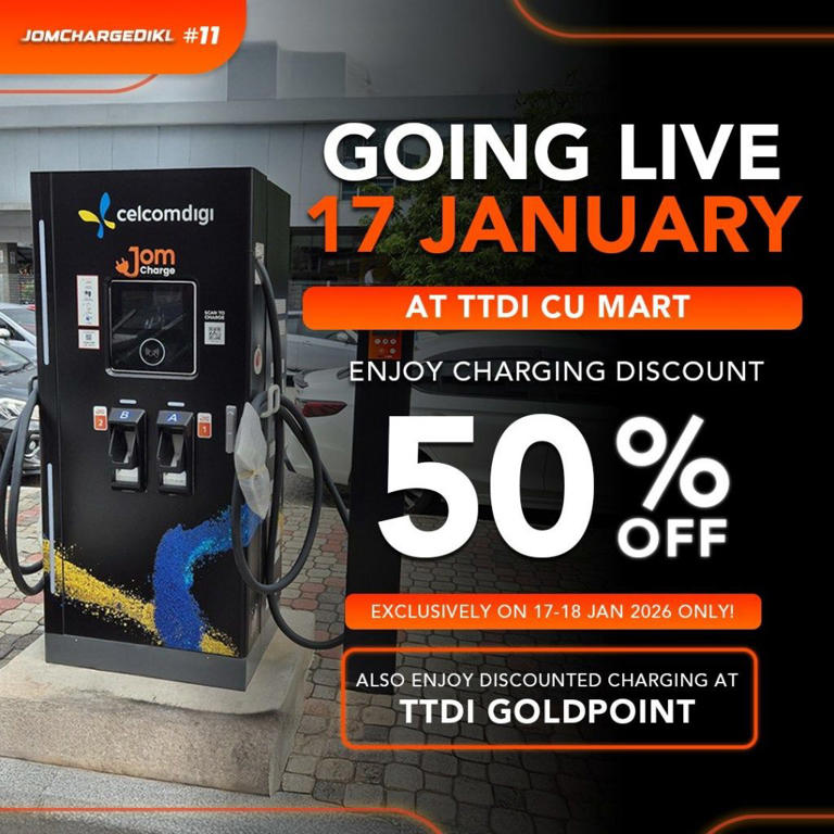 JomCharge offers 50% off for EV charging at these TTDI locations