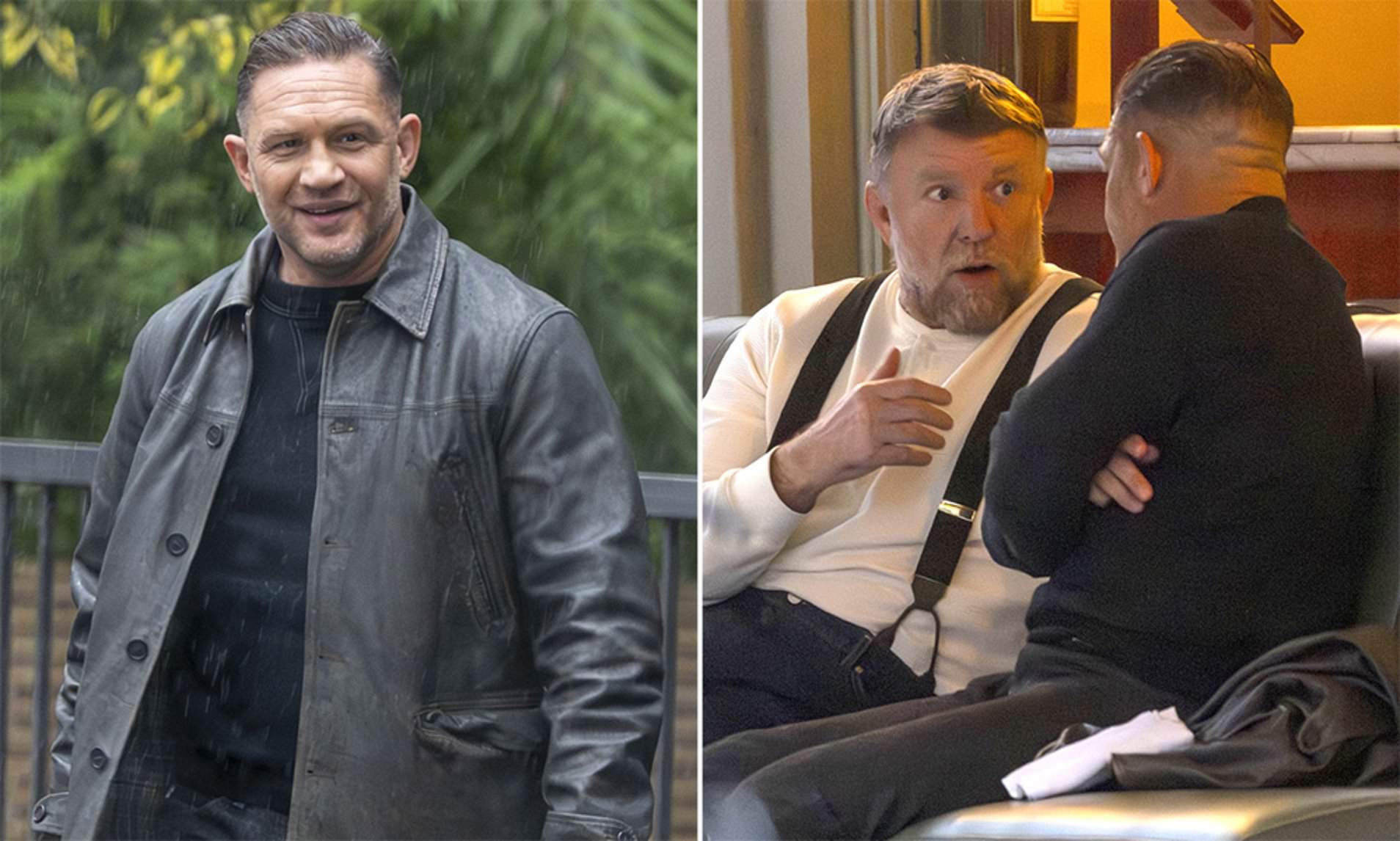 Tom Hardy joins Guy Ritchie for a glass of wine as they take a break ...