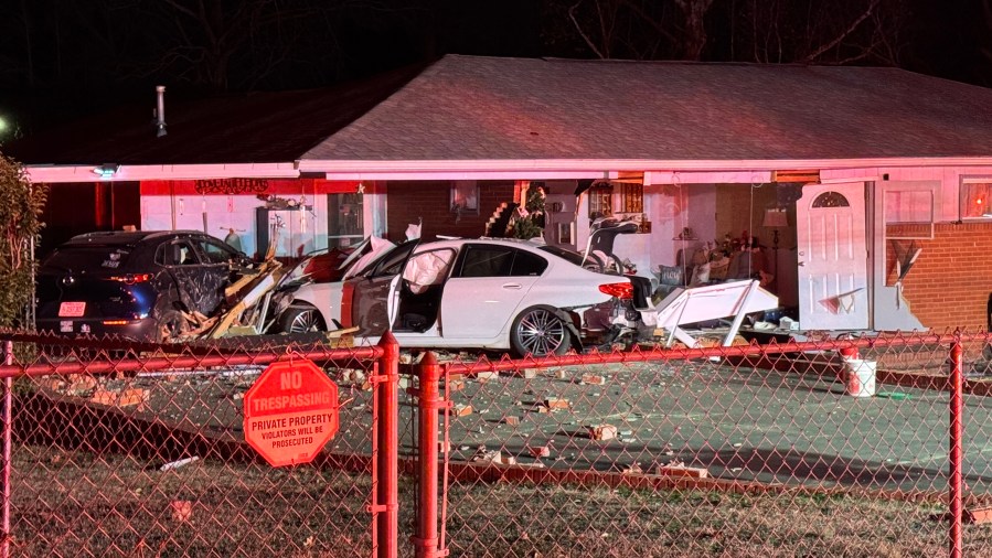 Car takes out front of house in Fayetteville crash, police say