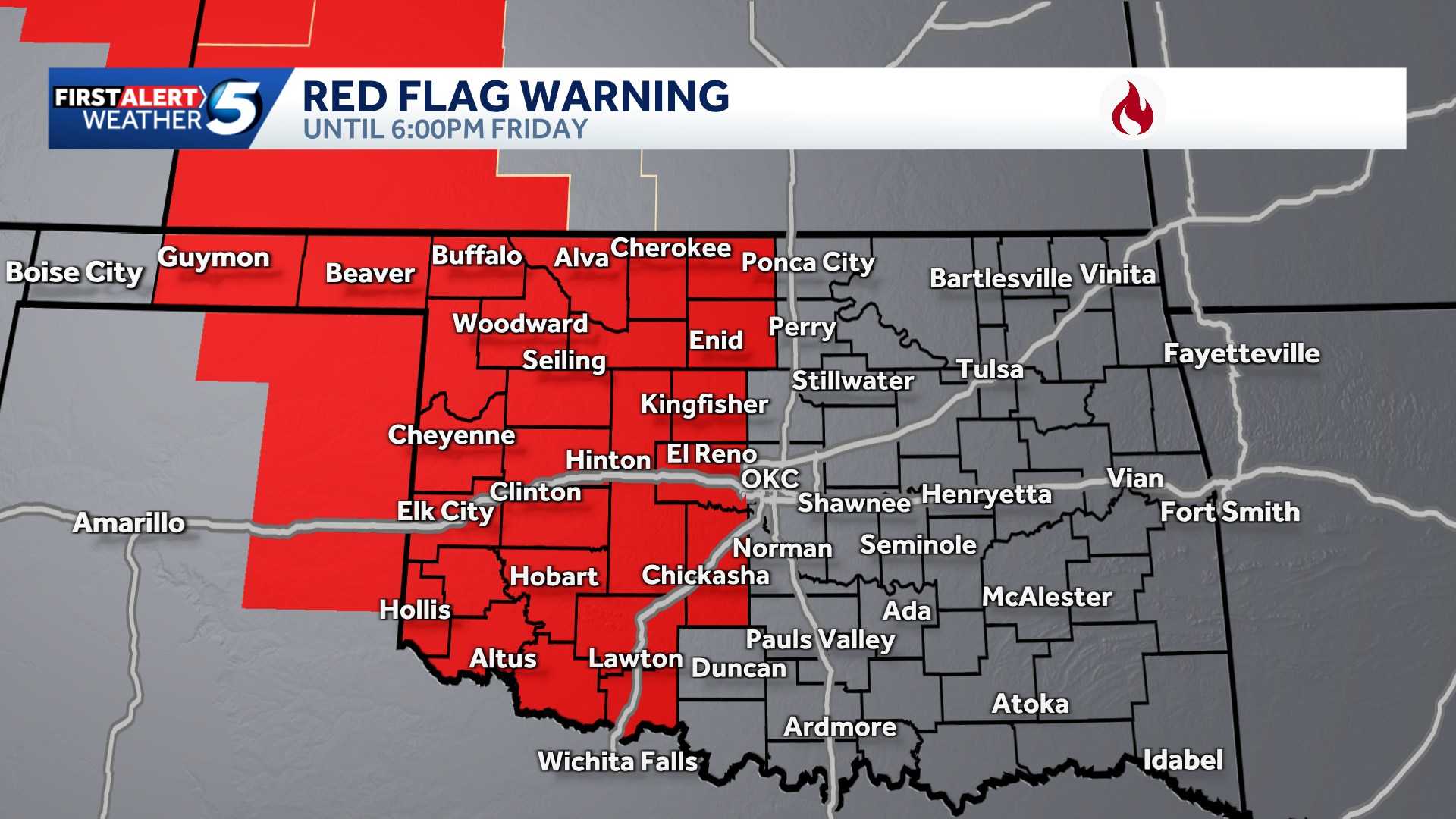 Several counties in Oklahoma under red flag warning amid high fire risk