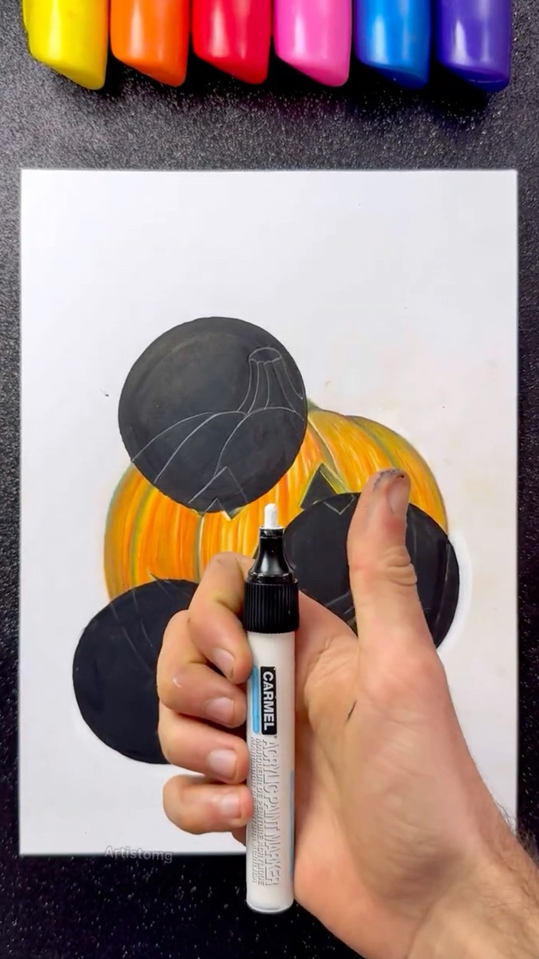 Halloween art project transformed with neon lights