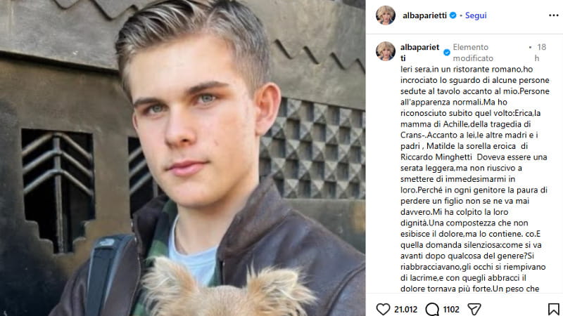 Alba Parietti e l'abbraccio con Erica, la mamma di Achille Barosi morto ...