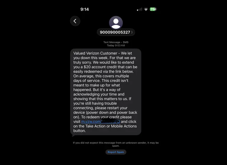 Verizon to issue $20 credit for yesterday's major outage. How to get it