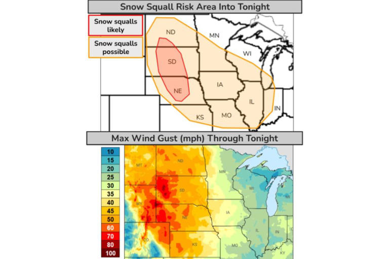 Map shows states facing snow squalls as travel warning issued