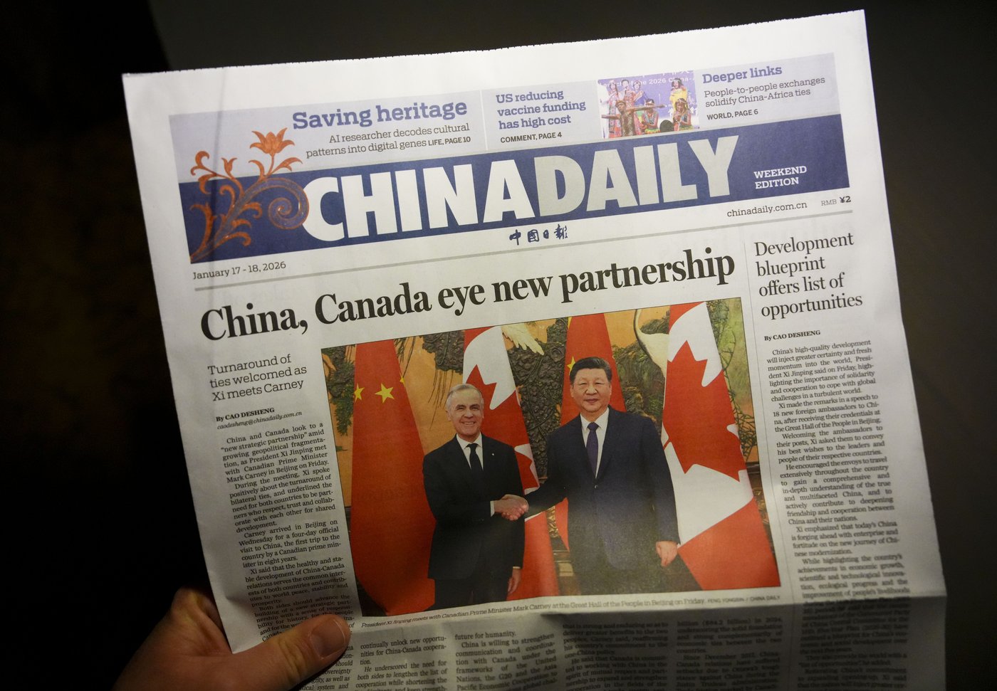 Carney and Xi blanket China's front pages, but trade deal gets little ...