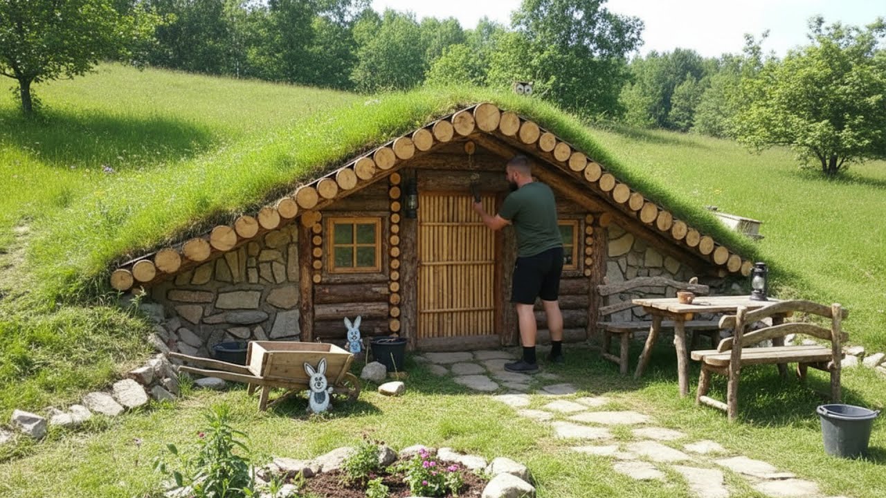 I build a Bushcraft Dugout Shelter | Full Process