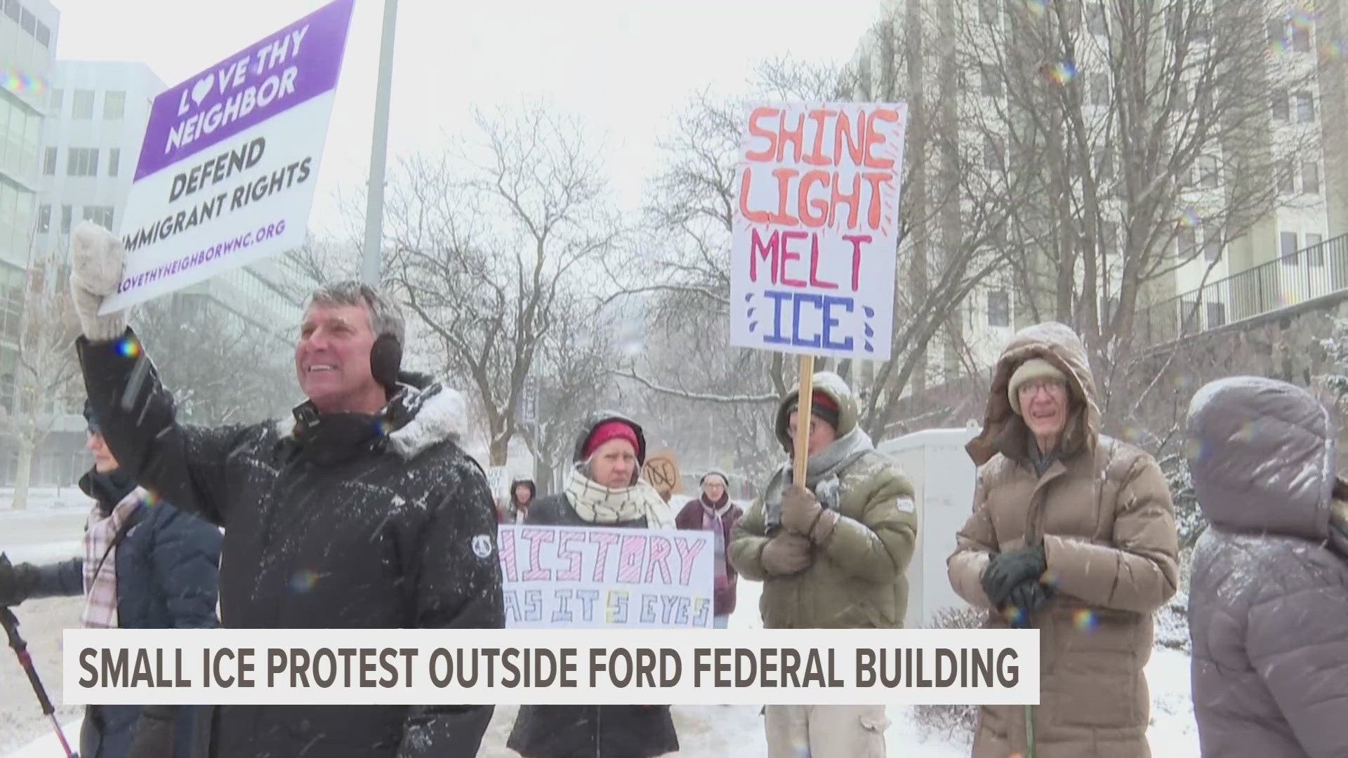 Small group hosts ICE protest outside Ford Federal Building in Grand Rapids