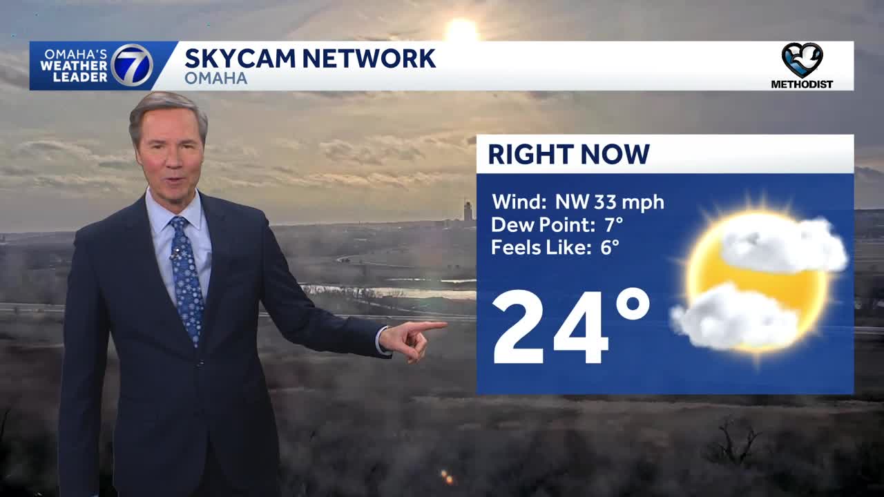 Late day sun, but very cold and windy in Omaha