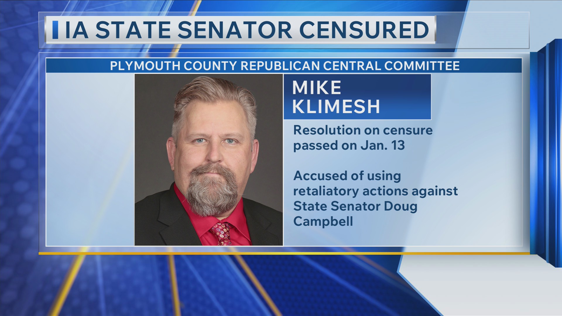 Iowa State Senator Censured for Retaliation Actions