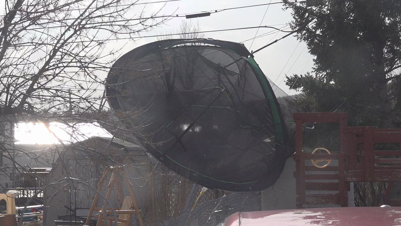 Friday’s strong winds toss trampoline in power lines in Black Hawk