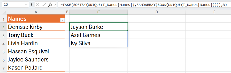 How to pick a random name from a list in Excel