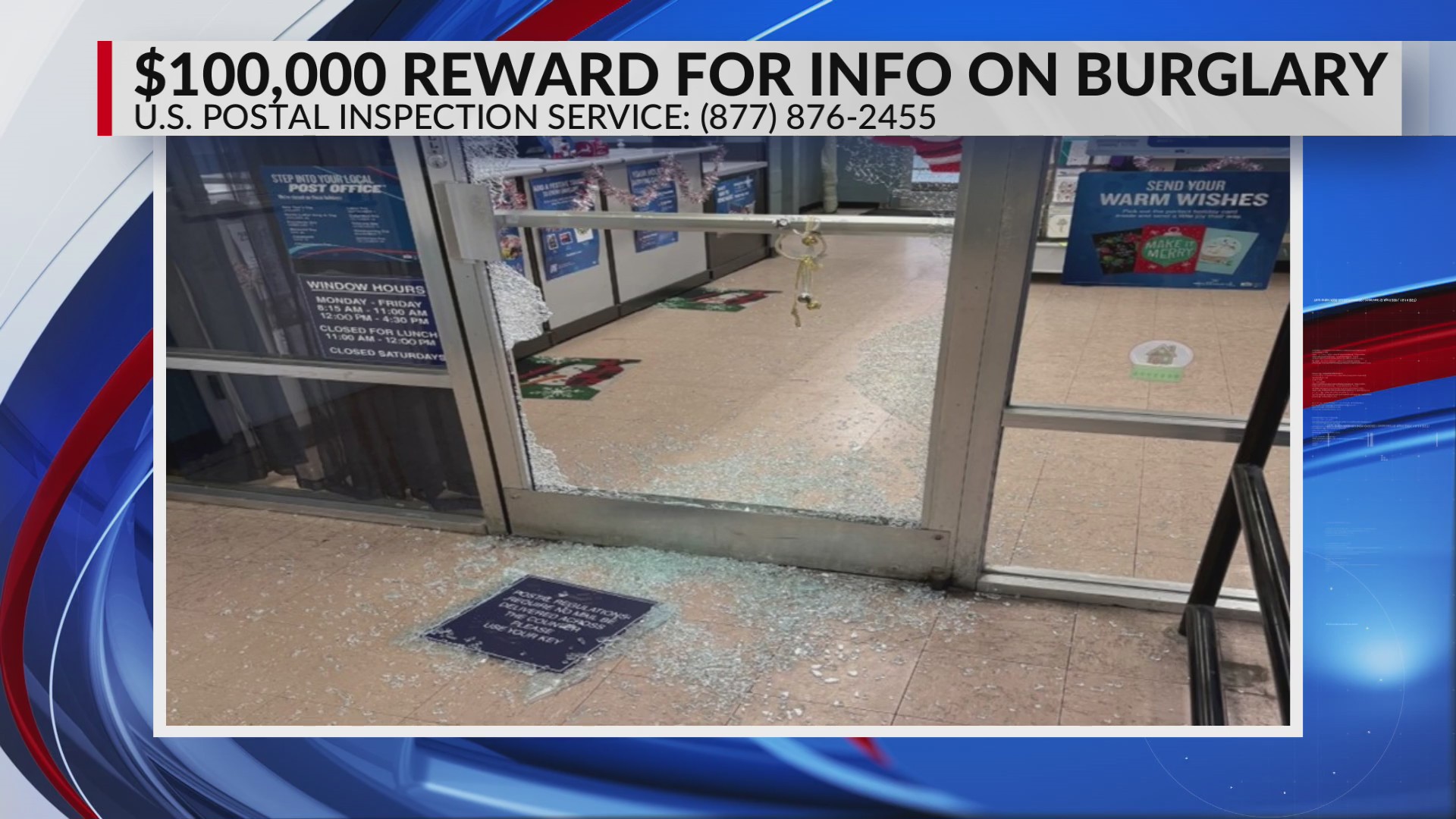 Reward up to $100k offered for information on MS post office burglary
