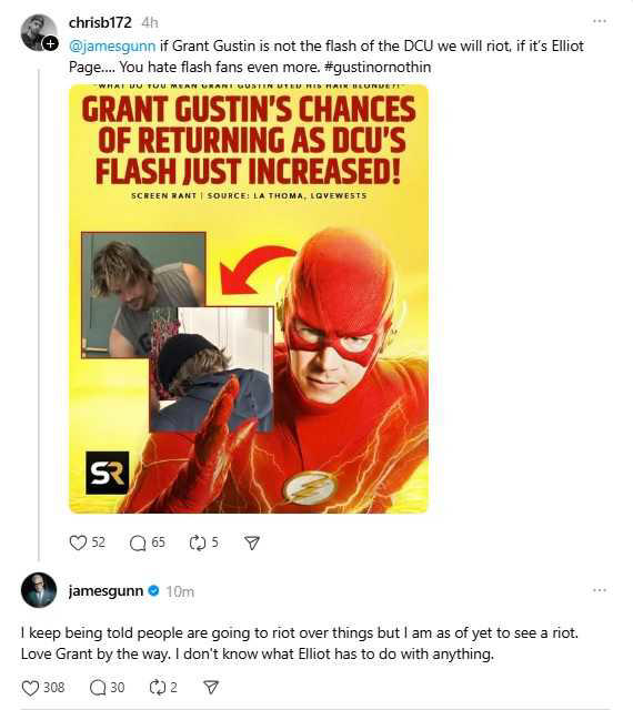 James Gunn addresses Grant Gustin's Flash return rumors after viral ...