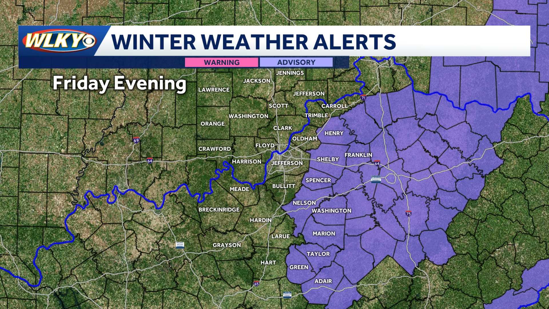 Winter weather advisory for central Kentucky; snow chances at night