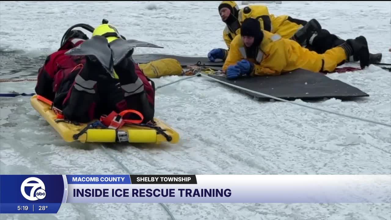 Firefighters train for ice rescues in frozen Michigan lakes