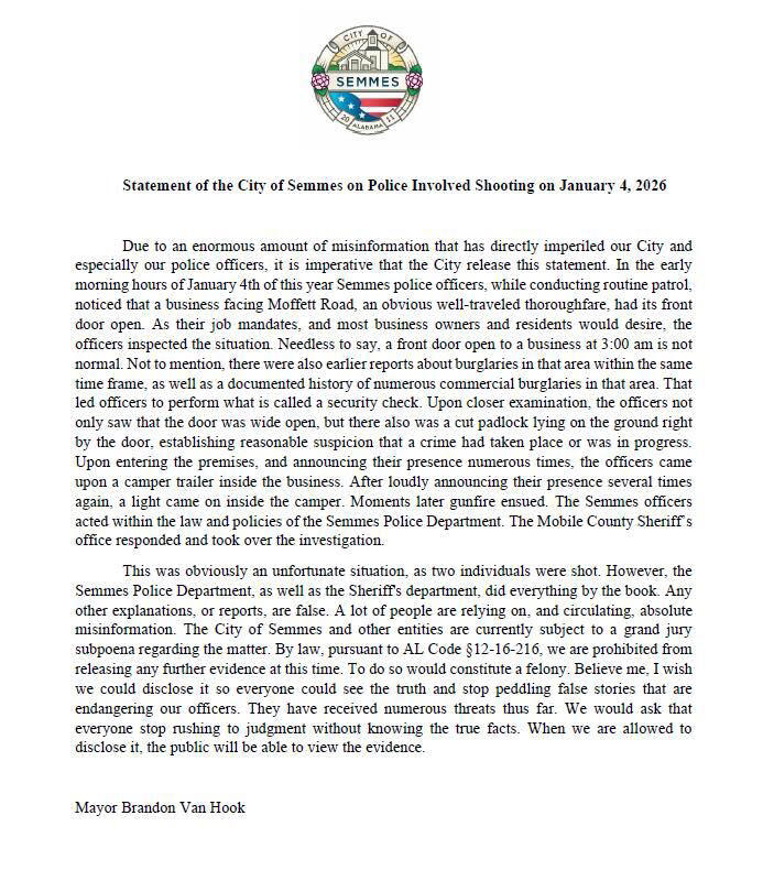 City of Semmes releases statement nearly two weeks after police ...