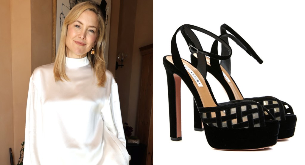 Kate Hudson nods to '70s-style platforms in romantic Aquazzura platform ...