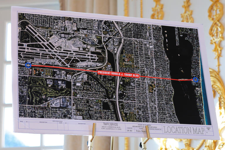 Trump unveils new street sign to help him find Mar-a-Lago