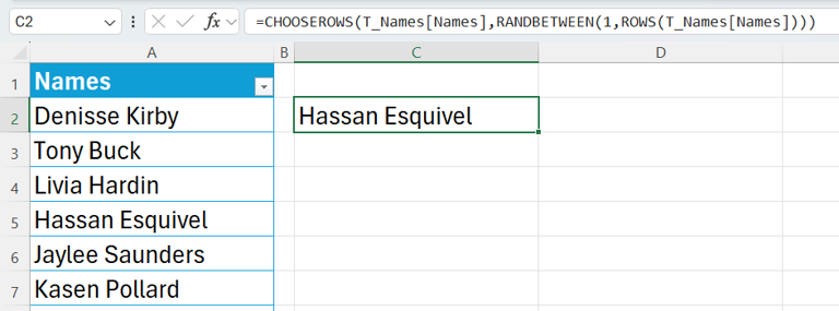 How to pick a random name from a list in Excel