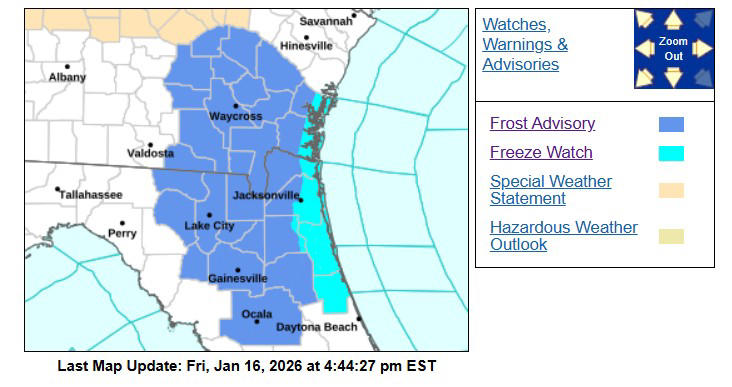 Florida map shows where temperatures could plunge to low 20s