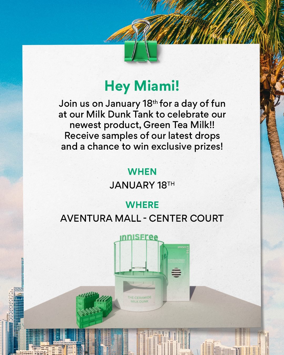 Innisfree milk dunk tank pop-up, Miami
