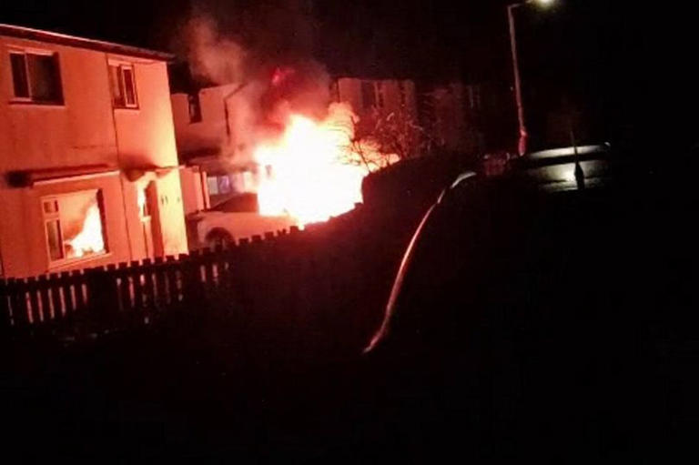 Electric Peugeot bursts into flames on driveway as man seen trying to ...