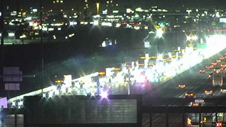 Large traffic backup on westbound lanes of Interstate 10 in Phoenix